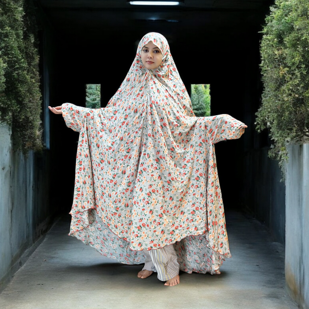 Printed Namaz Chadar With Sleevs (Peach Color) – Haya By Rabi